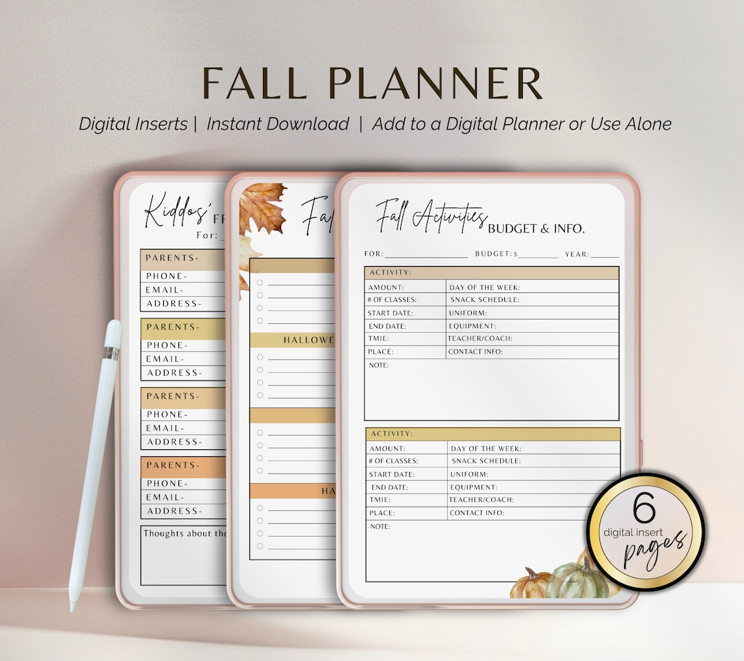 Fall Planner Digital Planner Inserts for Ipad/tablet Users Goodnotes ...