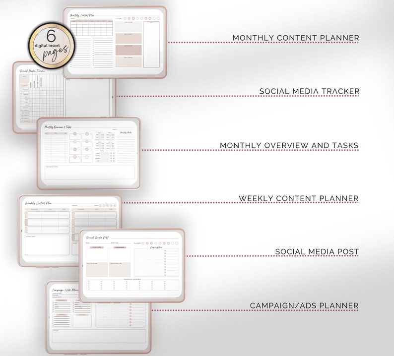 Social Media Planner Digital Inserts Template Tracker Instagram Youtube ...