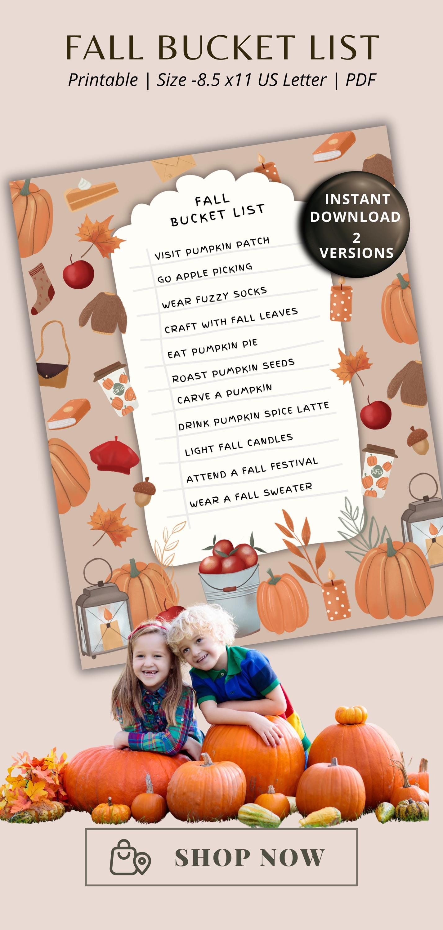 Fall Bucket List Printable: Autumn Activities Planner (8.5x11 US Letter ...