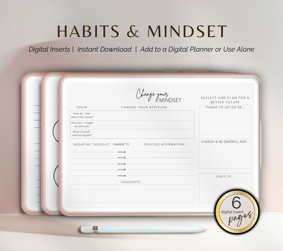 Mindset and Habit Tracking Digital Planning Inserts Digital Planner ...