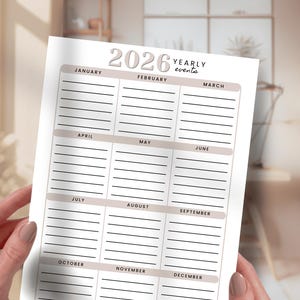 2026 Yearly Events Planner: At-a-glance Calendar (PDF Printable) - Etsy