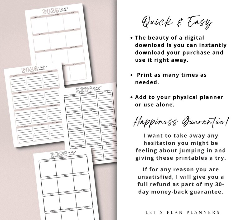 2026 Yearly Events Planner: At-a-glance Calendar (PDF Printable) - Etsy