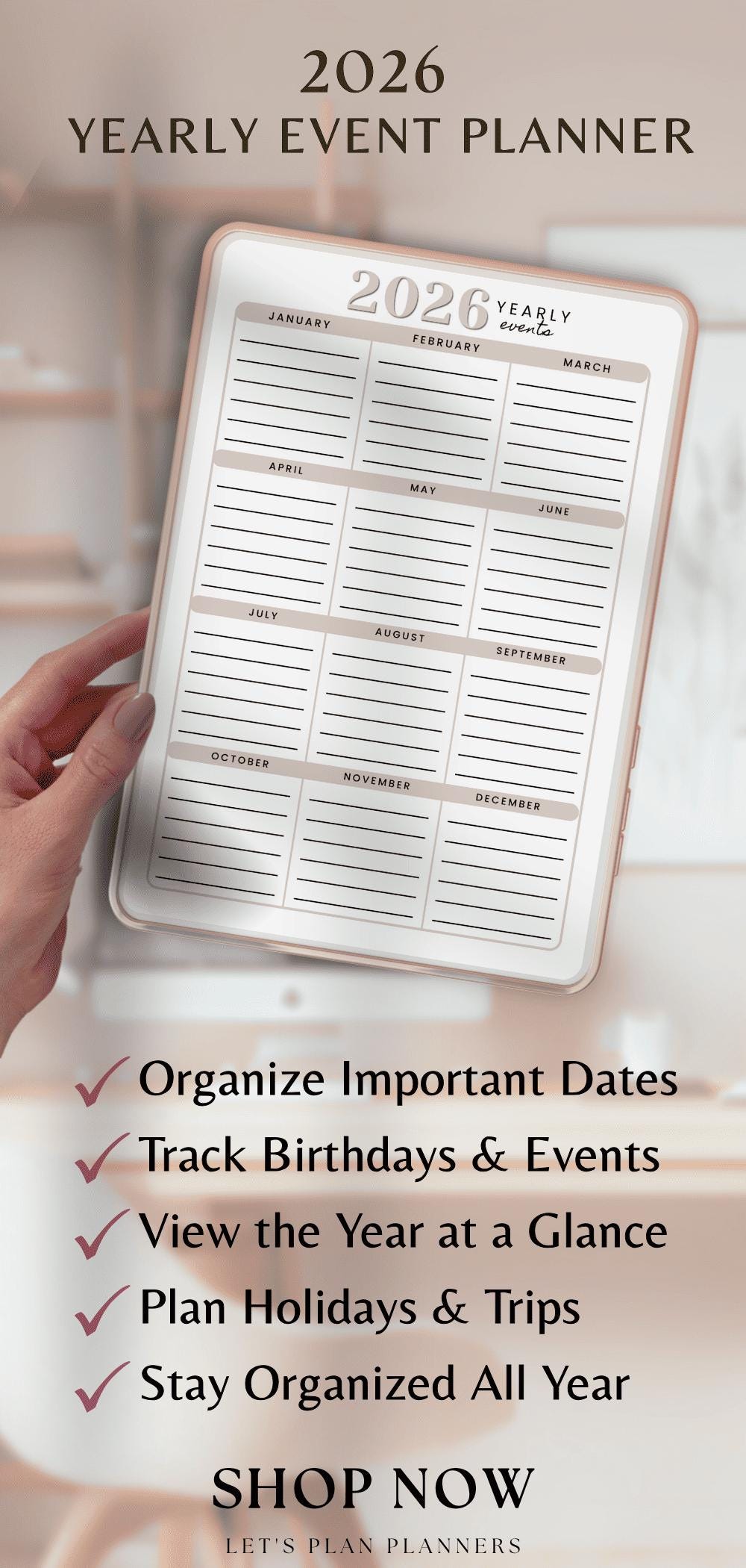 2026 Yearly Events Planner: Goodnotes iPad Digital Insert (PNG, PDF) - Etsy