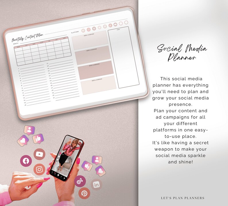 Social Media Planner Digital Inserts Template Tracker Instagram Youtube ...