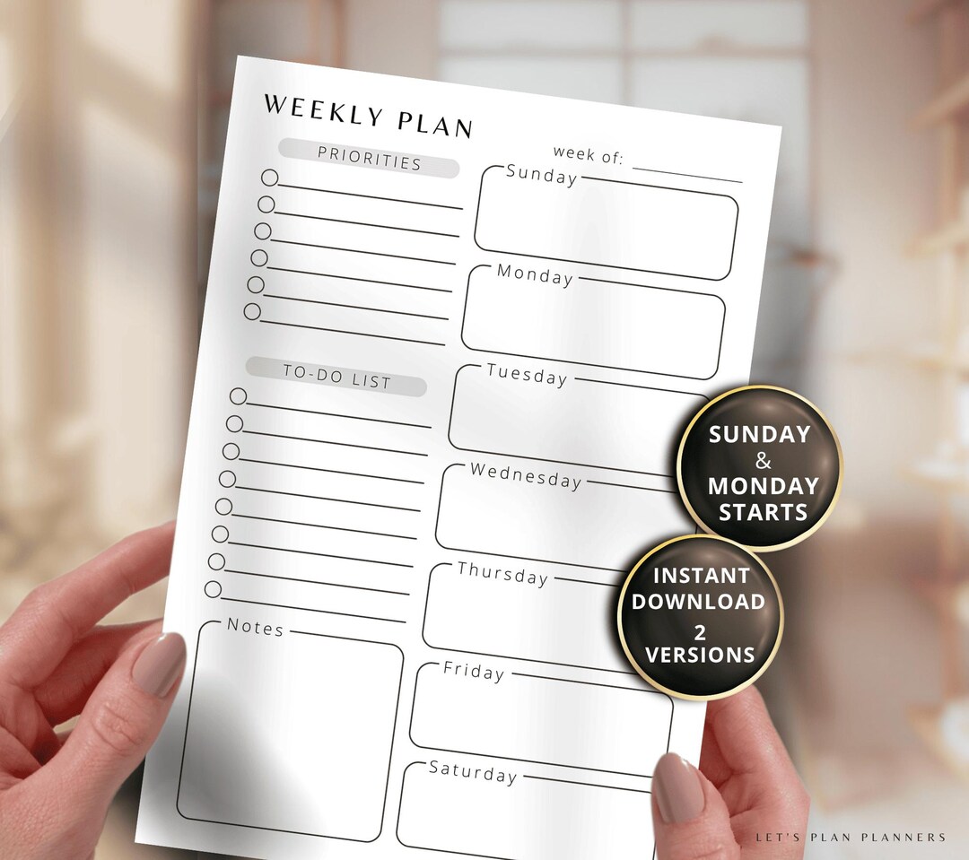 Weekly Planner Printable: ADHD Friendly Undated Organizer (8.5x11 US ...