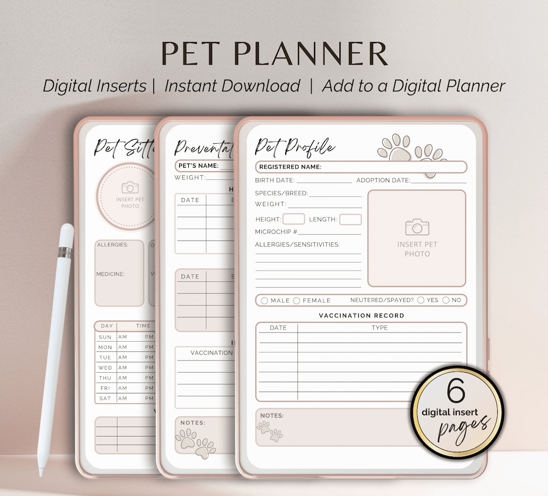 Pet Care Planner Inserts: Digital Pet Health Journal (goodnotes/ipad ...