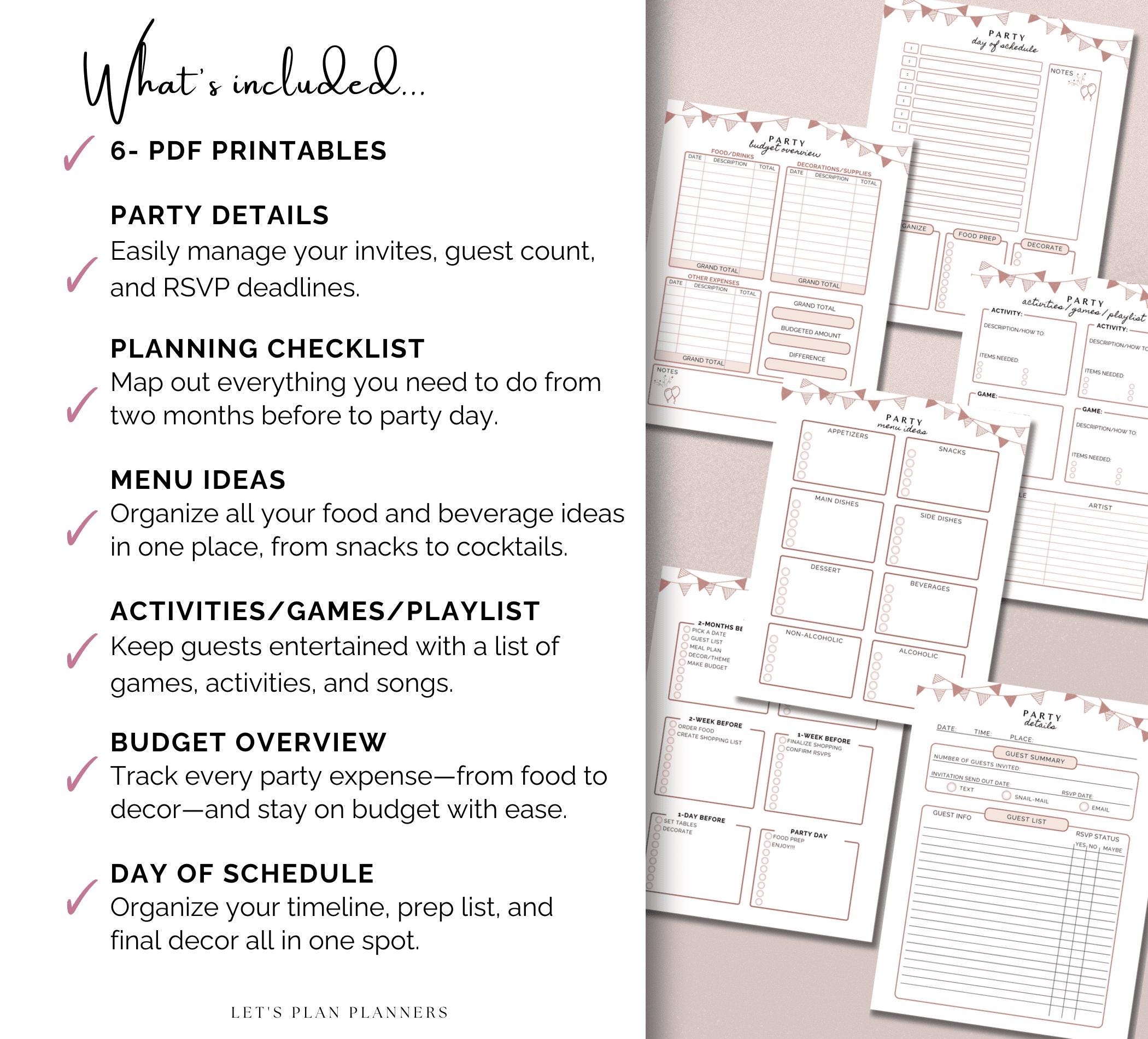 Party Planner Printable: Event Planning Template, Guest List (PDF) - Etsy