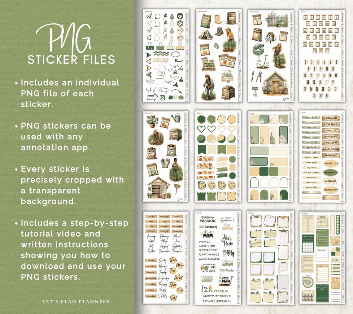 GARDENING STICKERS Goodnotes and PNG Summer Vegetable and Herb Garden ...