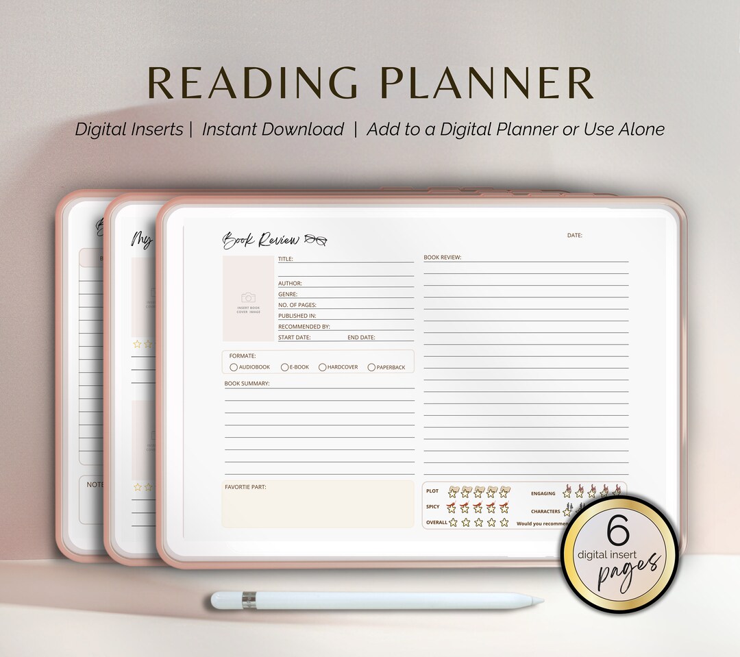 Reading Journal Book Tracker Digital Planner Inserts Reviews Daily ...