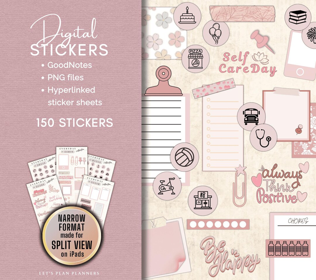 Digital Stickers Pink Everyday Goodnotes Sticker Sheets Individual PNG ...