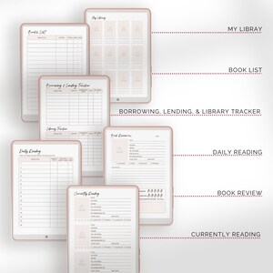 Reading Journal Book Tracker Digital Planner Inserts, Book Reviews, Daily Reading, Borrowing ...