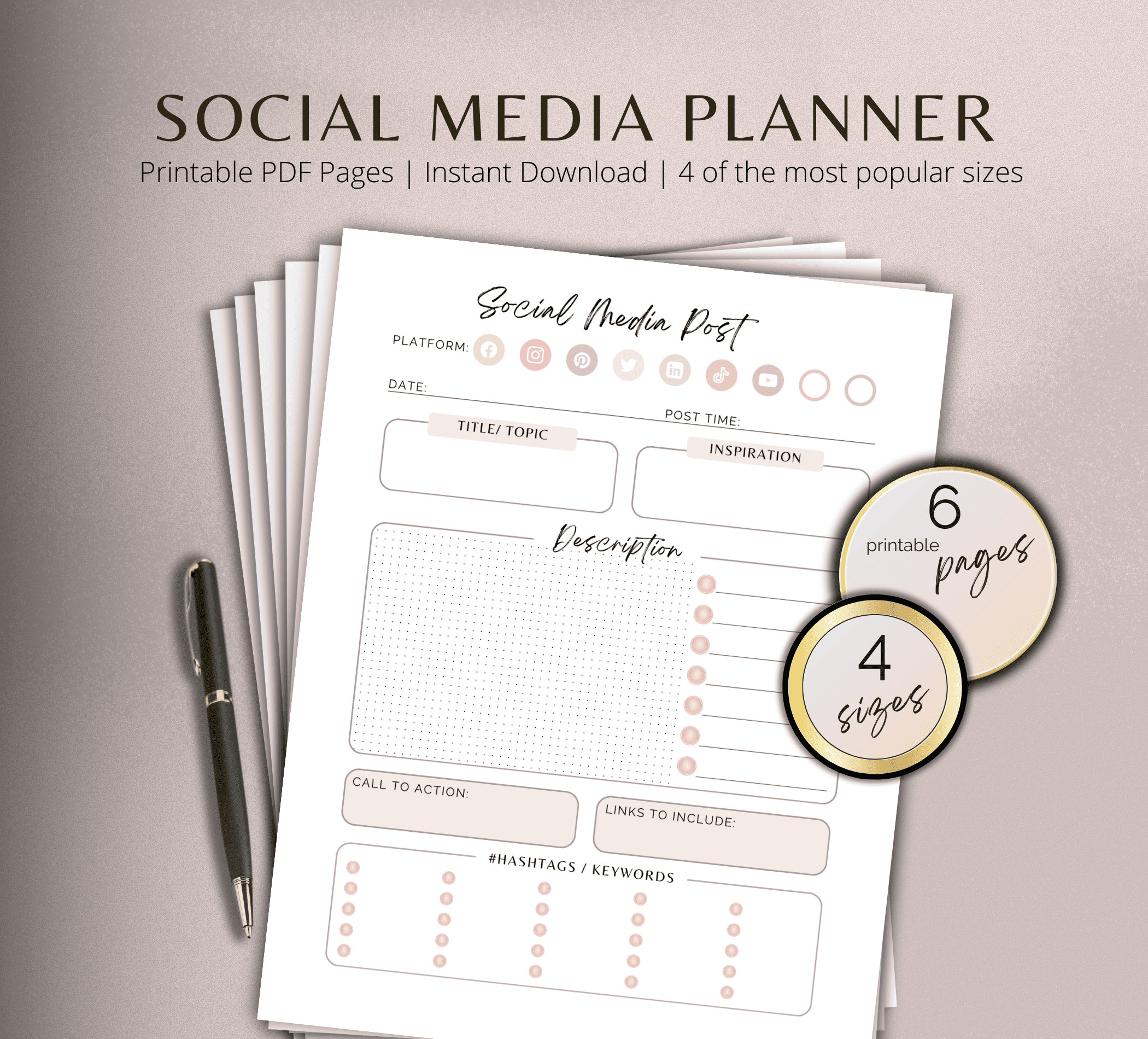 Social Media Planner Printable Tracker for Instagram Youtube Facebook ...