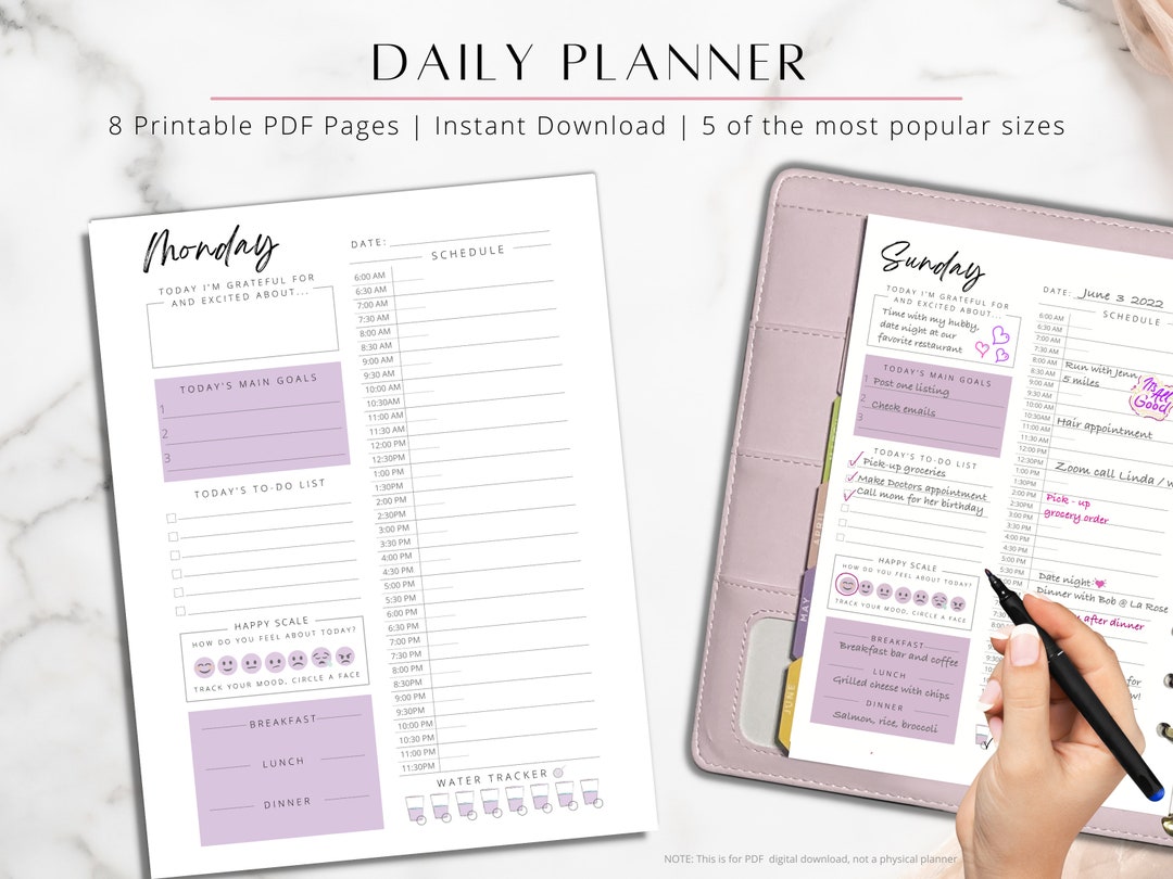Printable Day Planner Daily Productivity Planner With Half - Etsy