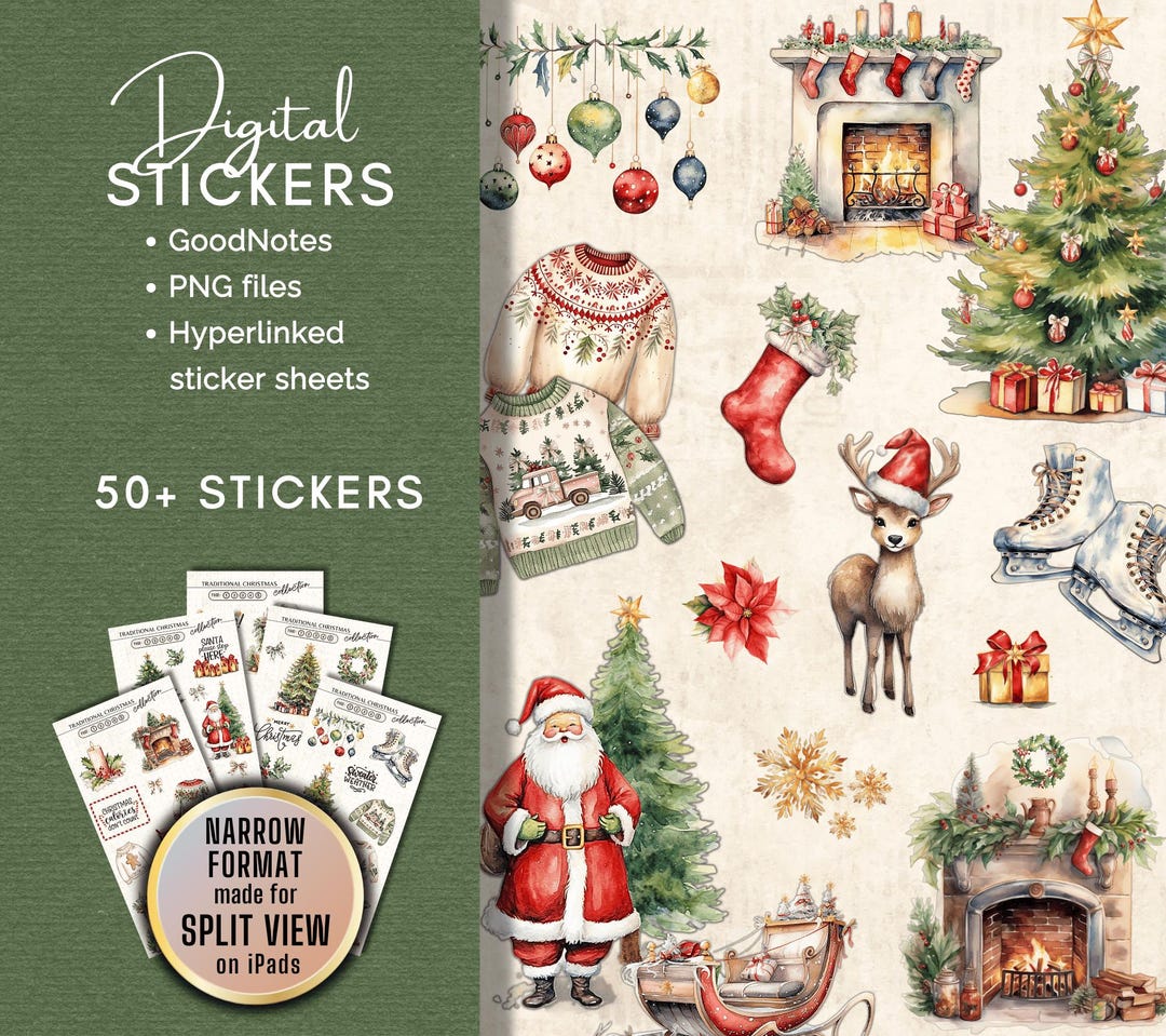 Christmas Stickers: Goodnotes Planner, Holiday PNG Set (digital ...
