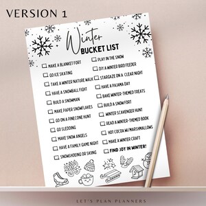Kids Winter Bucket List Printable: Family Activity Planner (digital ...