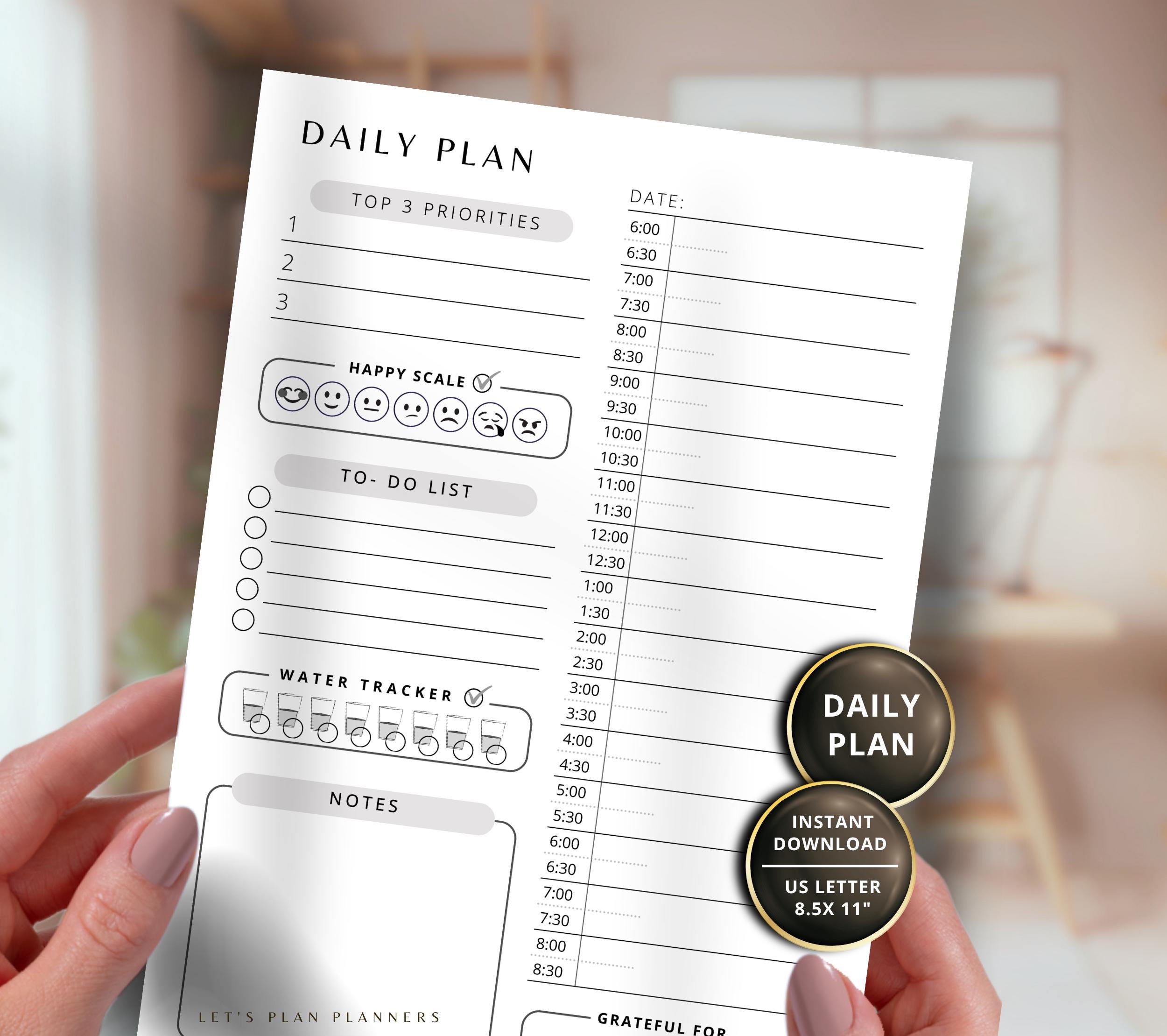 Daily Plan Printable PDF Planner Page Insert Template - Etsy