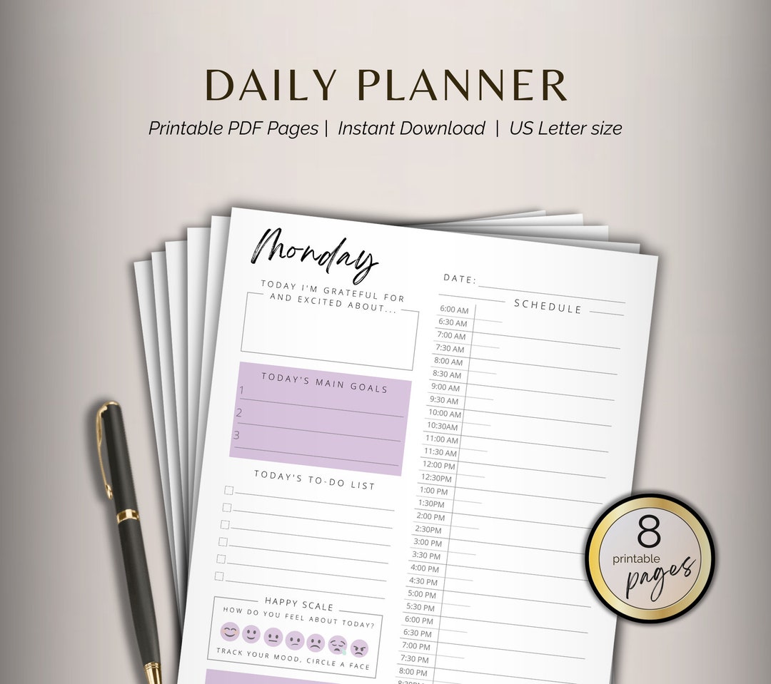 Printable Day Planner Daily Productivity Planner With Half and Hourly ...
