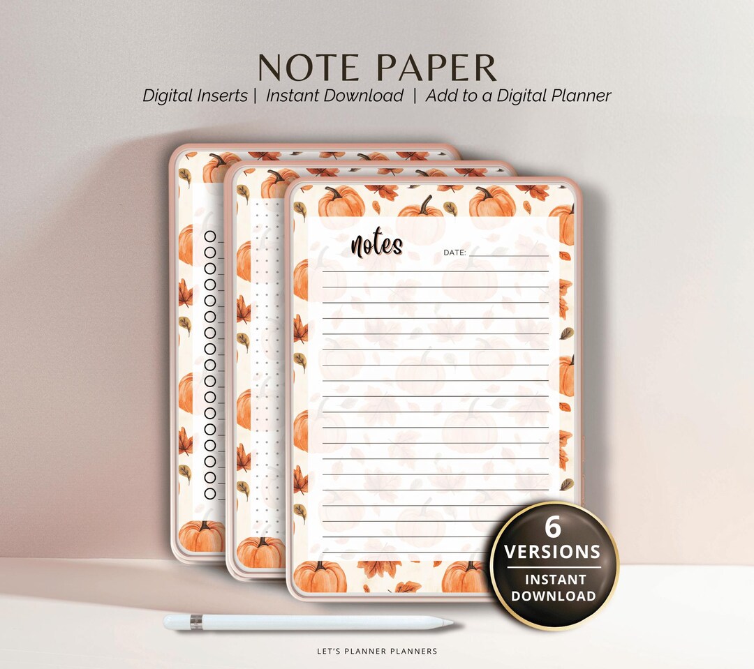 Fall Note Paper Planner Inserts Goodnotes iPad Templates Digital ...