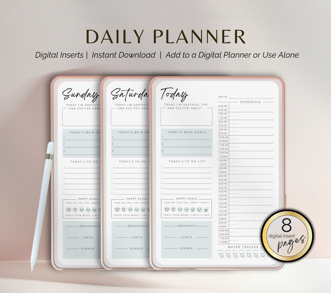 Daily Planner Digital Planner Insert Each Day of the Week W/ Half ...