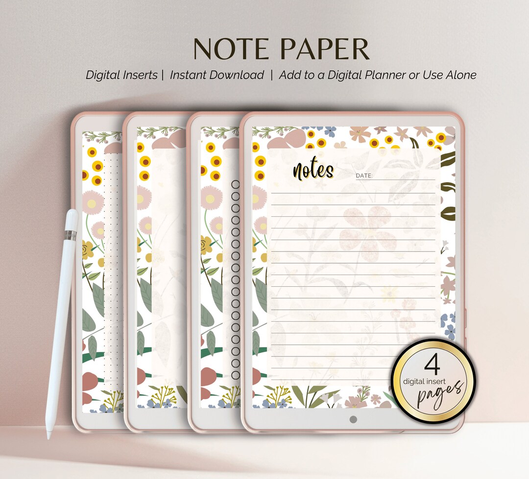 Note Paper Planner Pages Digital Inserts Template Lined Blank Dot Grid ...