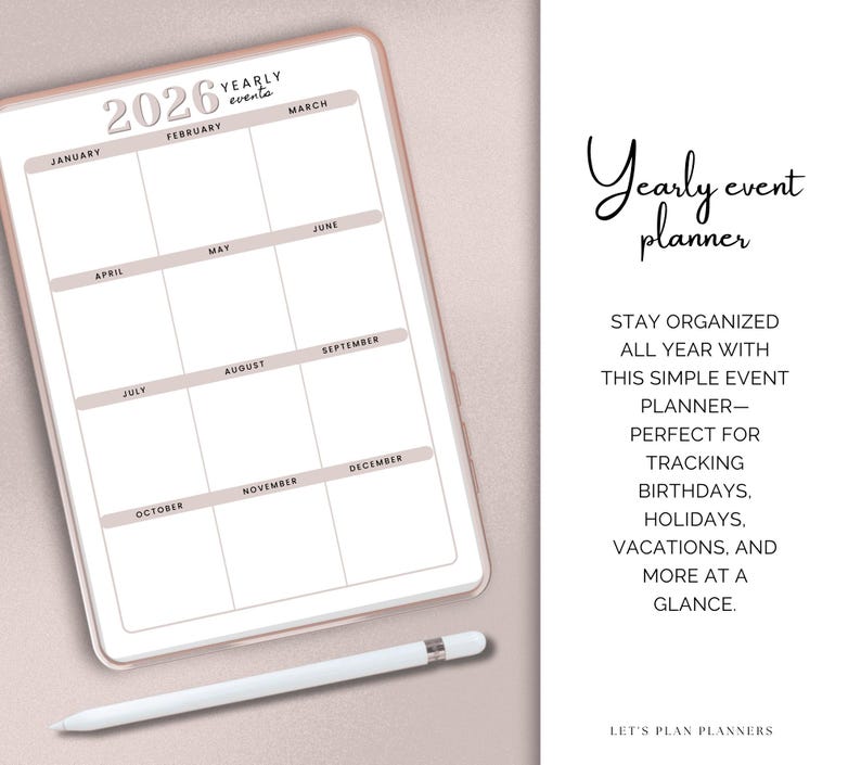 2026 Yearly Events Planner: Goodnotes iPad Digital Insert (PNG, PDF) - Etsy