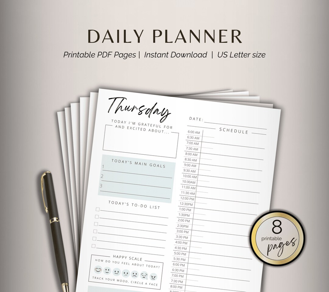 Printable Day Planner Daily Productivity Planner With Half and Hourly ...