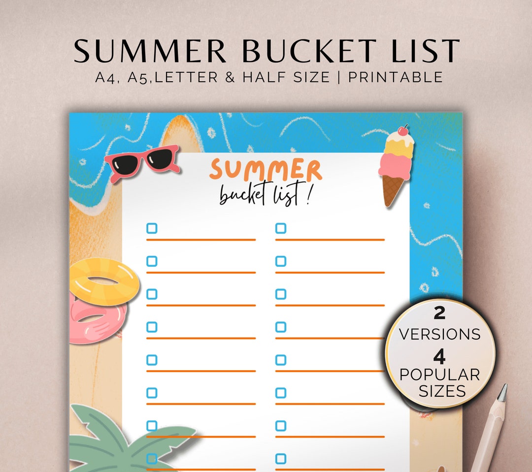 Summer Bucket List Printable Children's Activities Planner A4/a5/letter ...