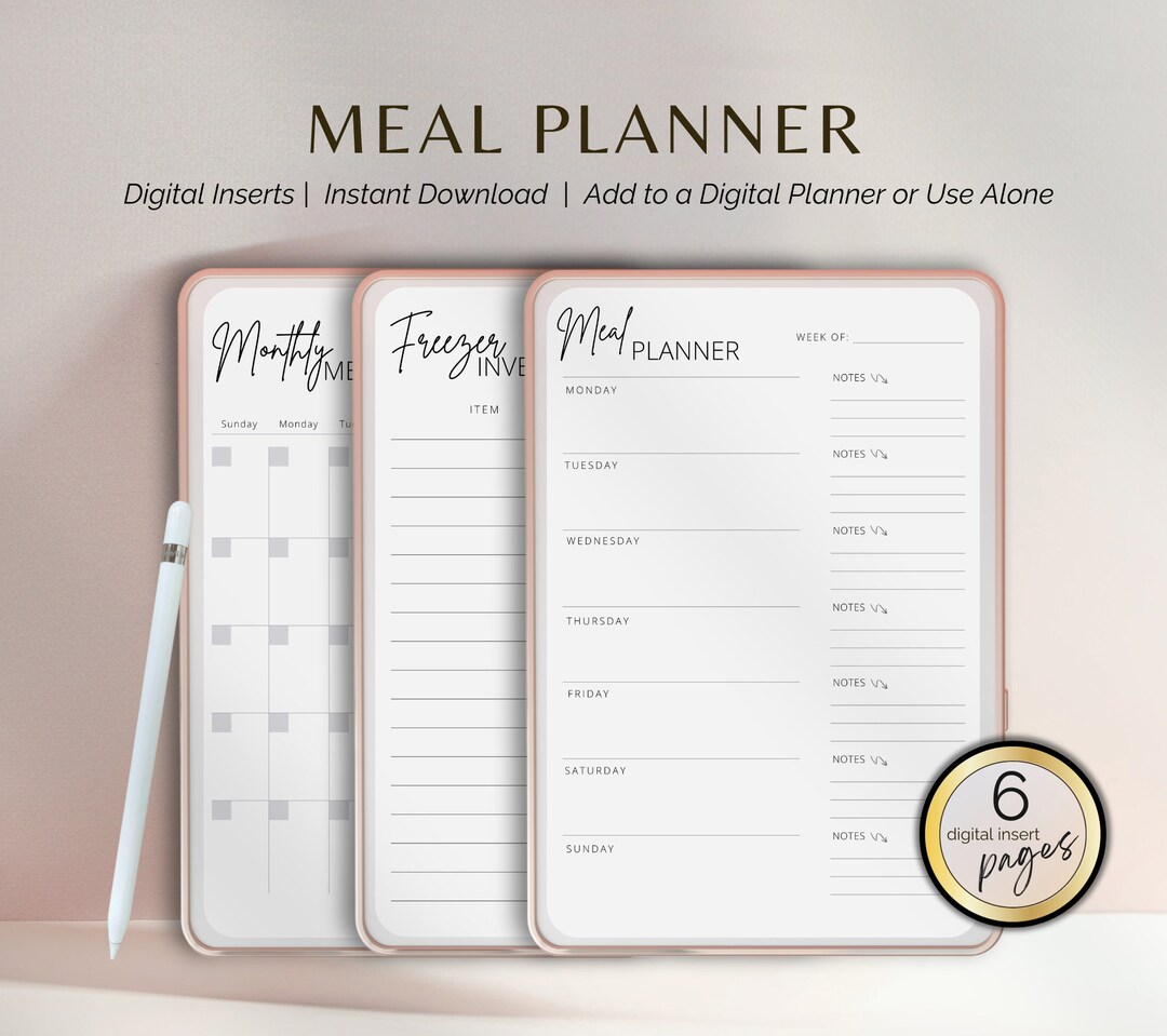 Digital Meal Planner Inserts: Weekly, Monthly, Grocery List (PNG) - Etsy