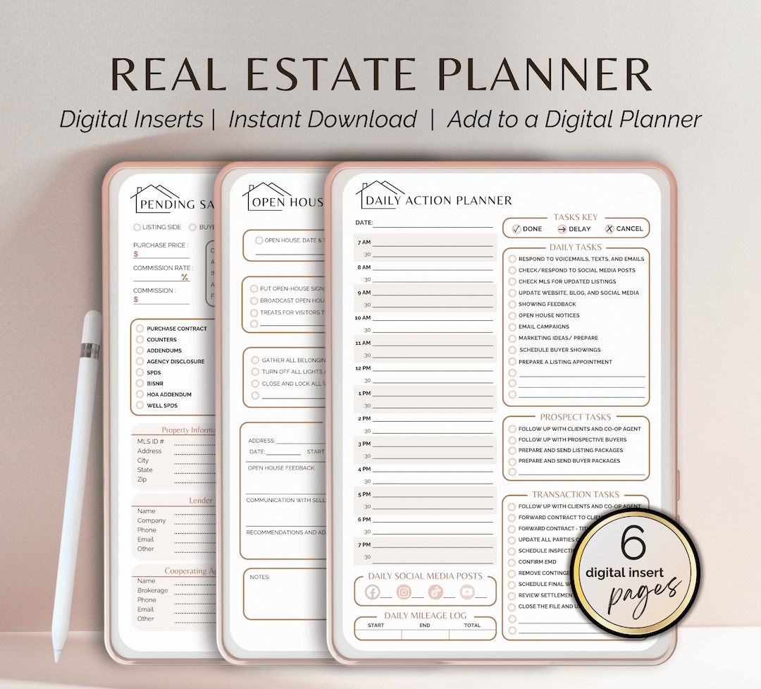 Real Estate Agent Digital Planner Inserts: Business Tracker for ...