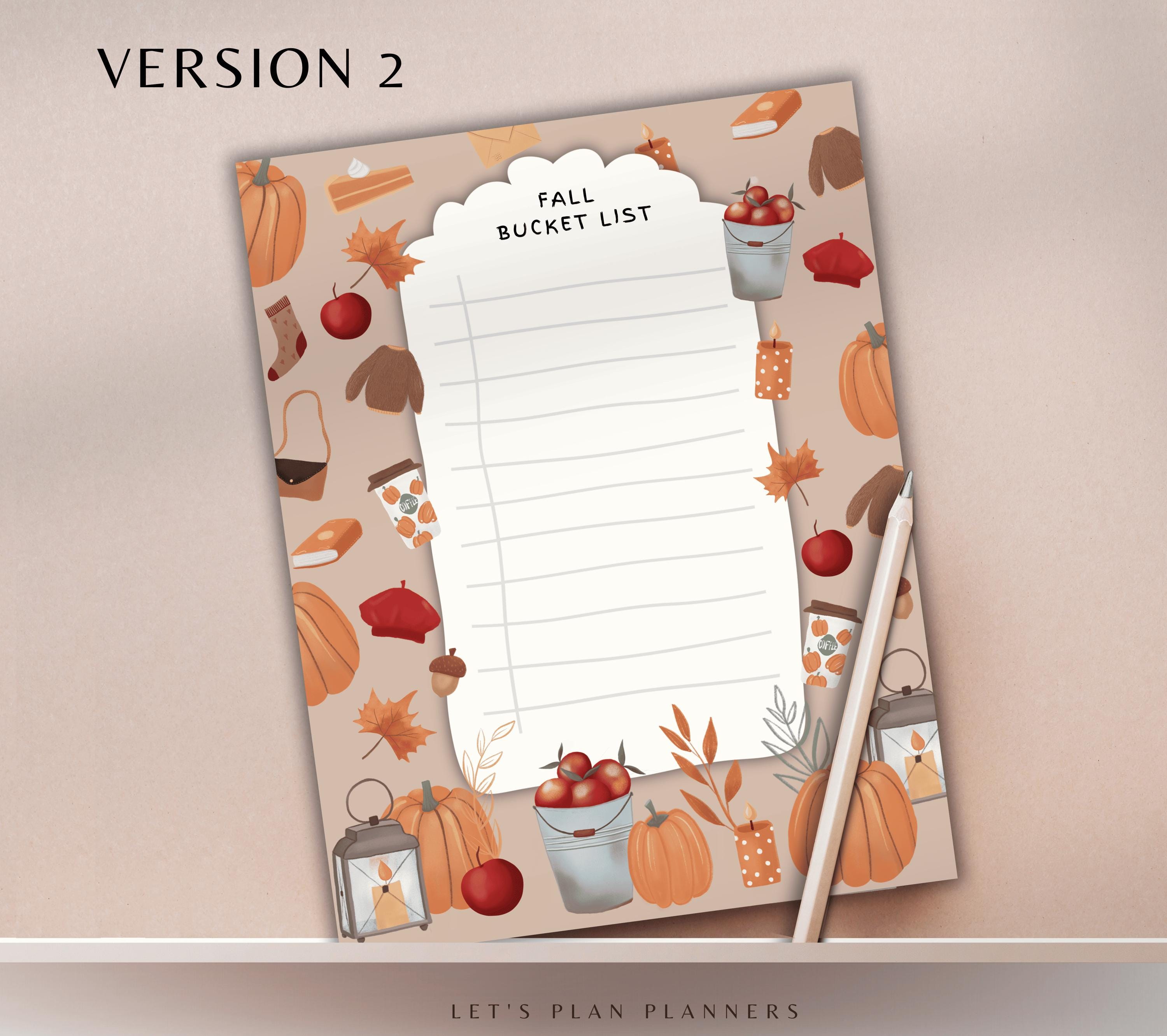 Fall Bucket List Printable: Autumn Activities Planner (8.5x11 US Letter ...