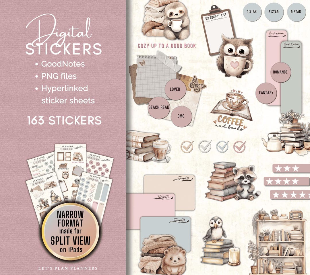 Digital Stickers for Reading Journal Bookish Goodnotes Sticker Sheets ...