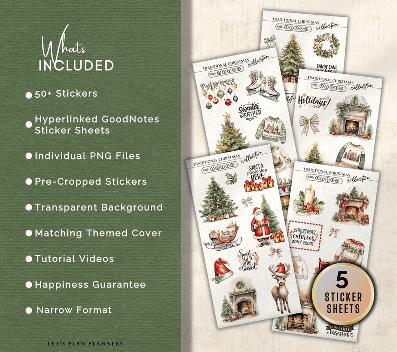 Christmas Stickers: Goodnotes Planner, Holiday PNG Set (digital ...
