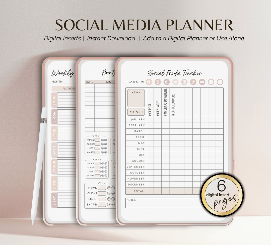 Social Media Planner Digital Inserts: Content Tracker (PDF) - Etsy