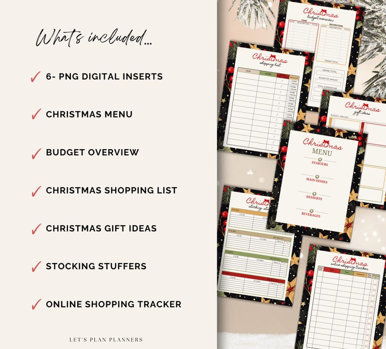 PRINTABLE CHRISTMAS PLANNER Xmas Binder Inserts Holiday Menu Plan Gift ...