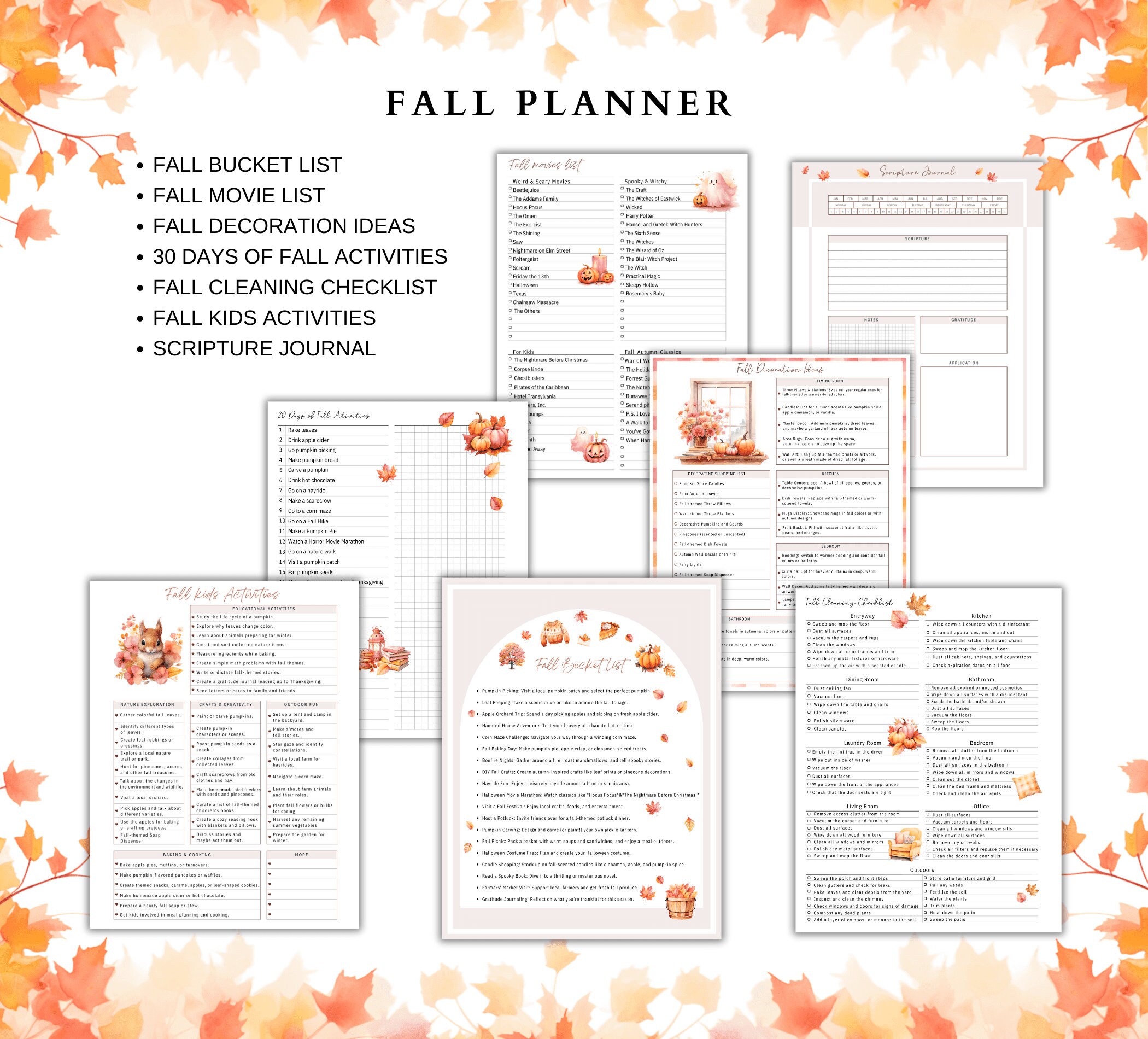 Fall and Thanksgiving Planner Printables, Daily, Monthly and Weekly ...