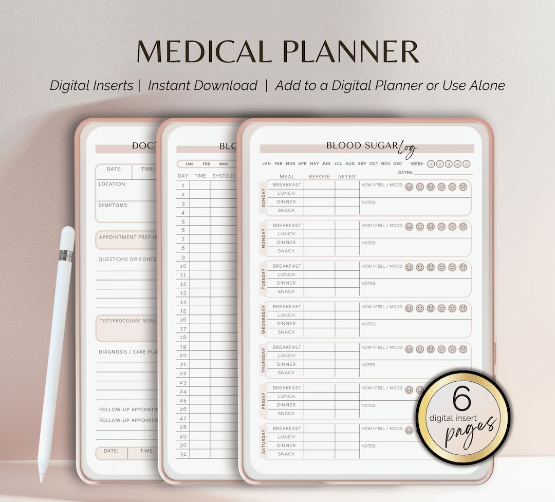 Medical Planner Digital Inserts Healthcare Digital Planner Blood Sugar ...