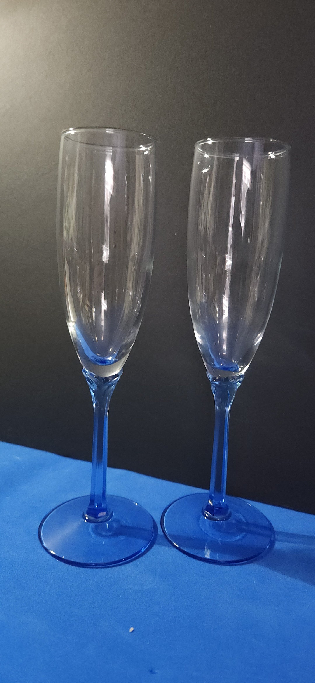 Champagne Flutes With a Blue Hexagonal Stem and Blue Base - Etsy