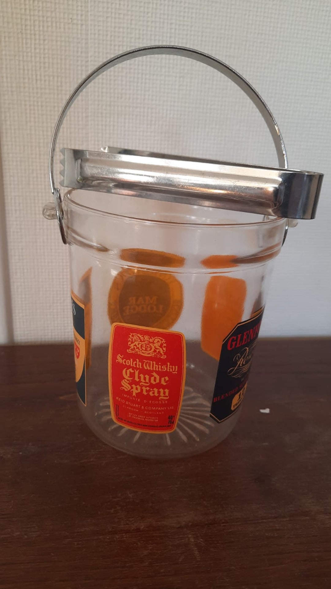 Imported From France - Vintage Glass Whisky Ice Bucket With Tongs - Etsy