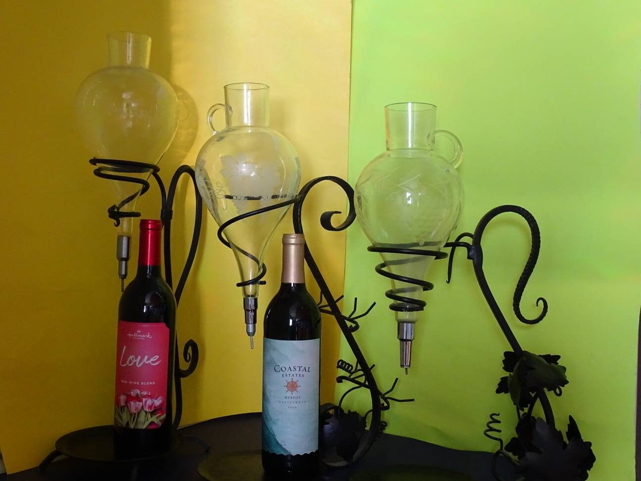 Vintage Italian Decanters on Decorative Wrought Iron Frame. - Etsy