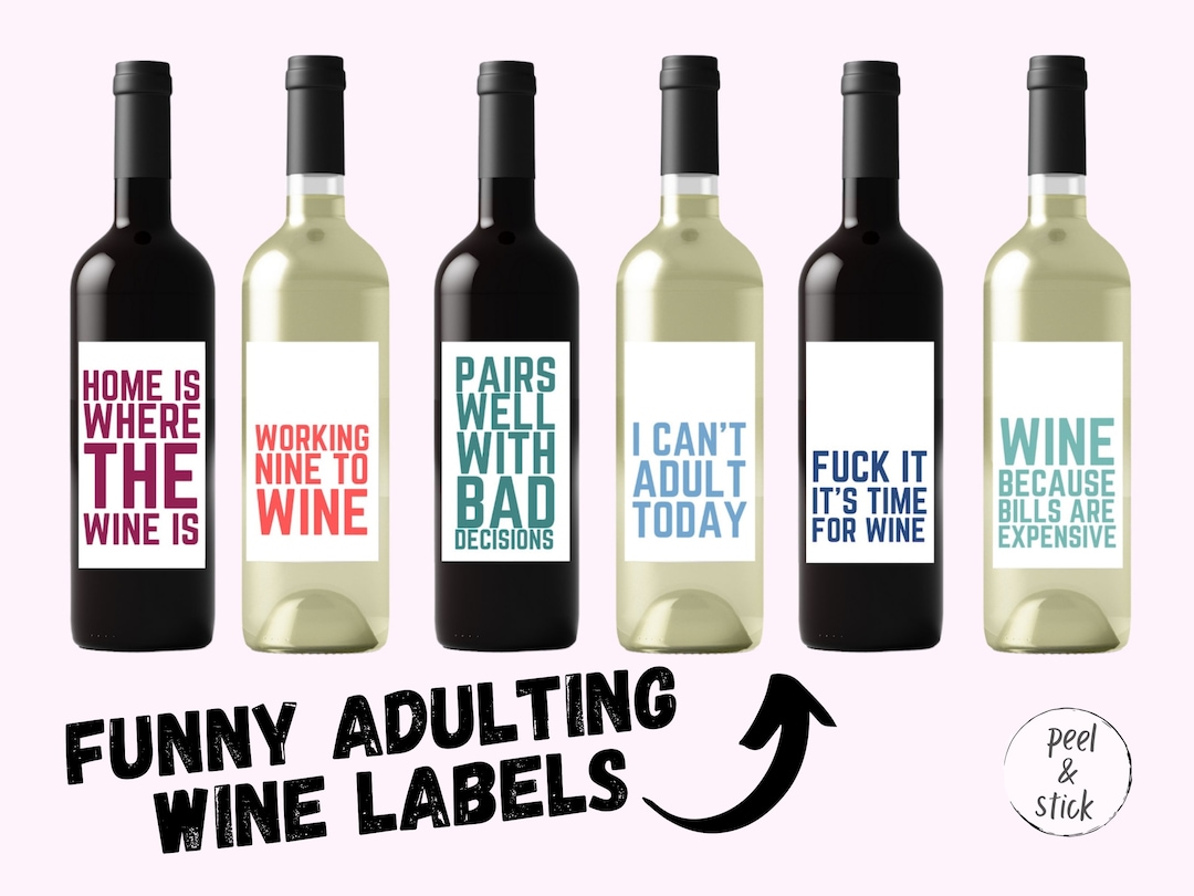 Funny Adulting Wine Labels, Custom Wine Bottle Labels, Bachelorette ...