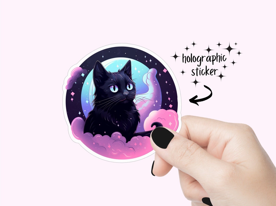 Cute Black Galaxy Cat Holographic Sticker Space Cat Sticker - Etsy
