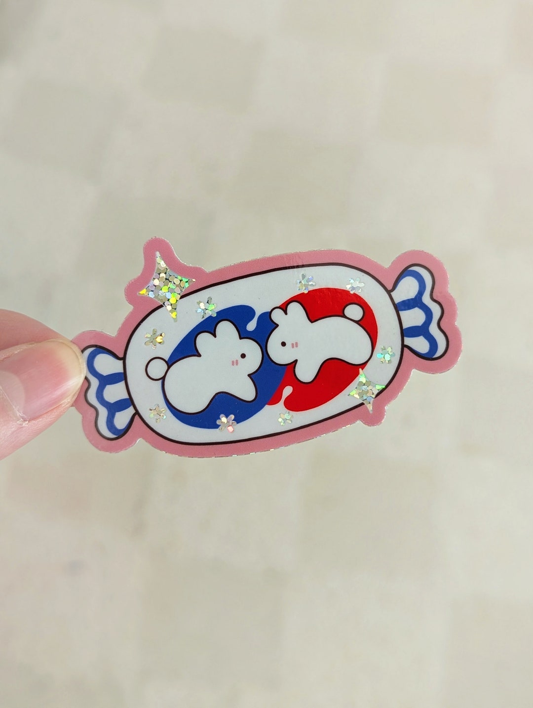 White Rabbit Candy Glitter Sticker| Cute Snow Bunny Chinese Candy ...