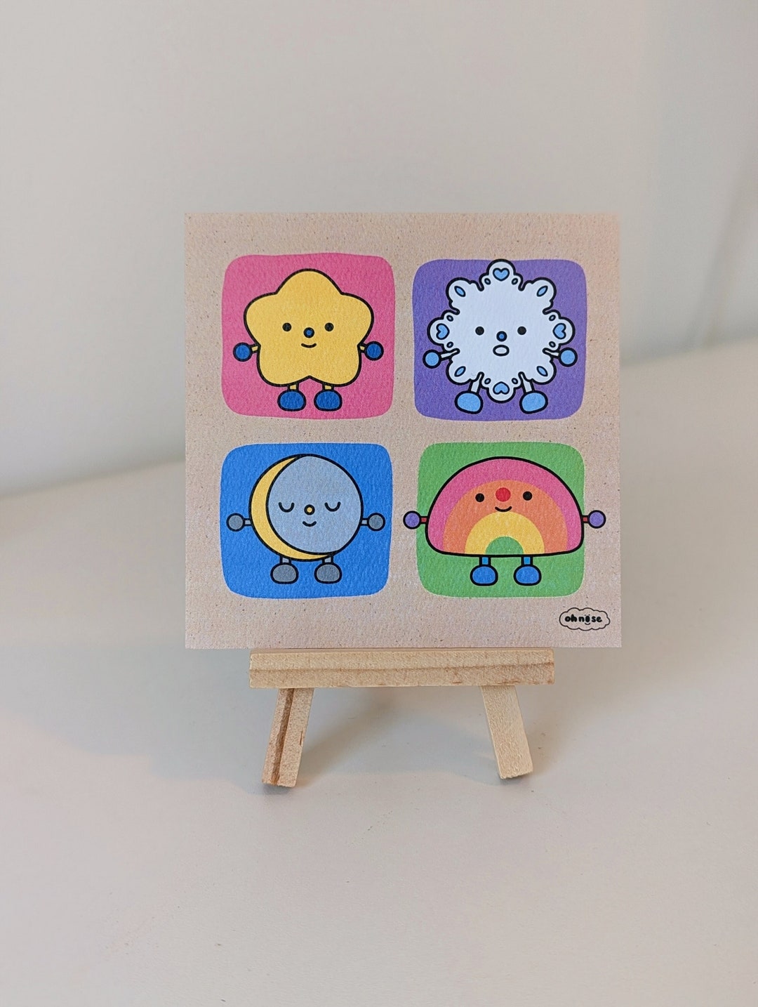 Moon & Element Friends 4x4" MINI Art Print / Star, Snowflake, Moon, and ...