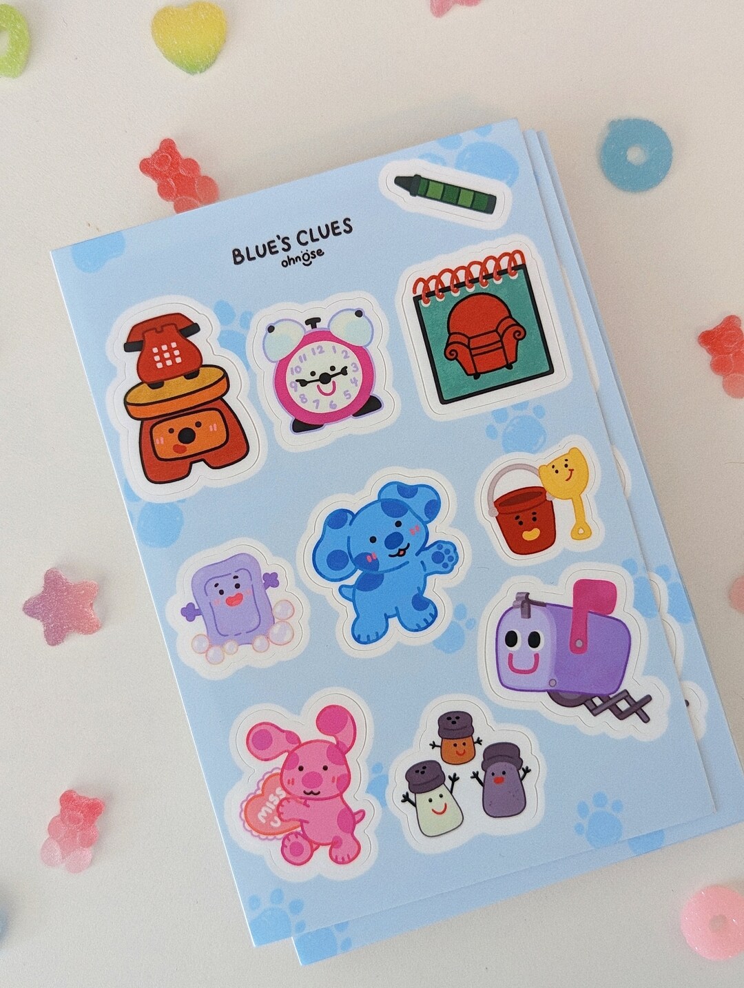 Blue's Clues & Friends Sheet -A6 Waterproof Durable Vinyl Sticker Sheet- Blue Magenta Mailbox ...