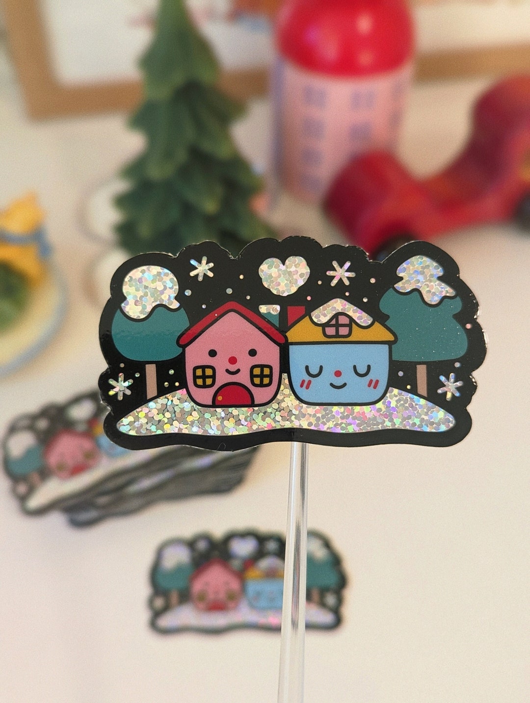 Winter Homey Sticker| Snowy Houses Sticker| Cozy Winter, Glitter Water ...