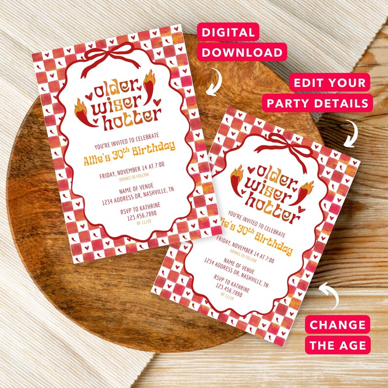 Older Wiser Hotter Birthday Invitation Template | Chili Pepper Party ...