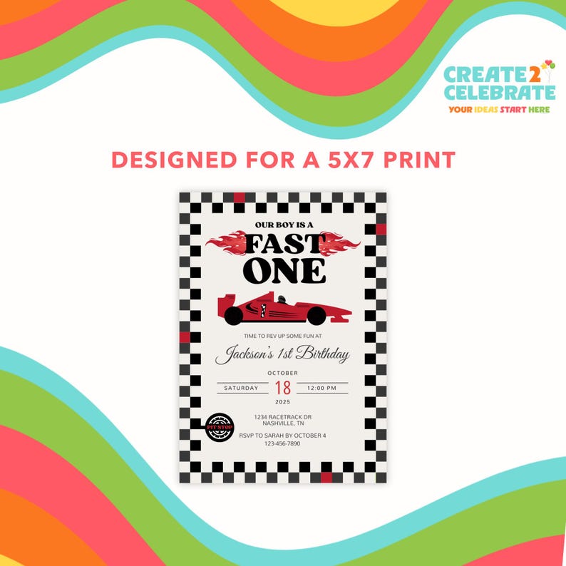 Fast One Birthday Invitation | 1st Birthday Race Car Birthday Party ...