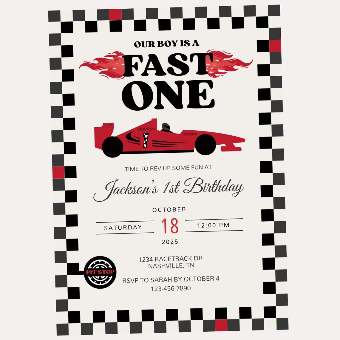 Fast One Birthday Invitation | 1st Birthday Race Car Birthday Party ...