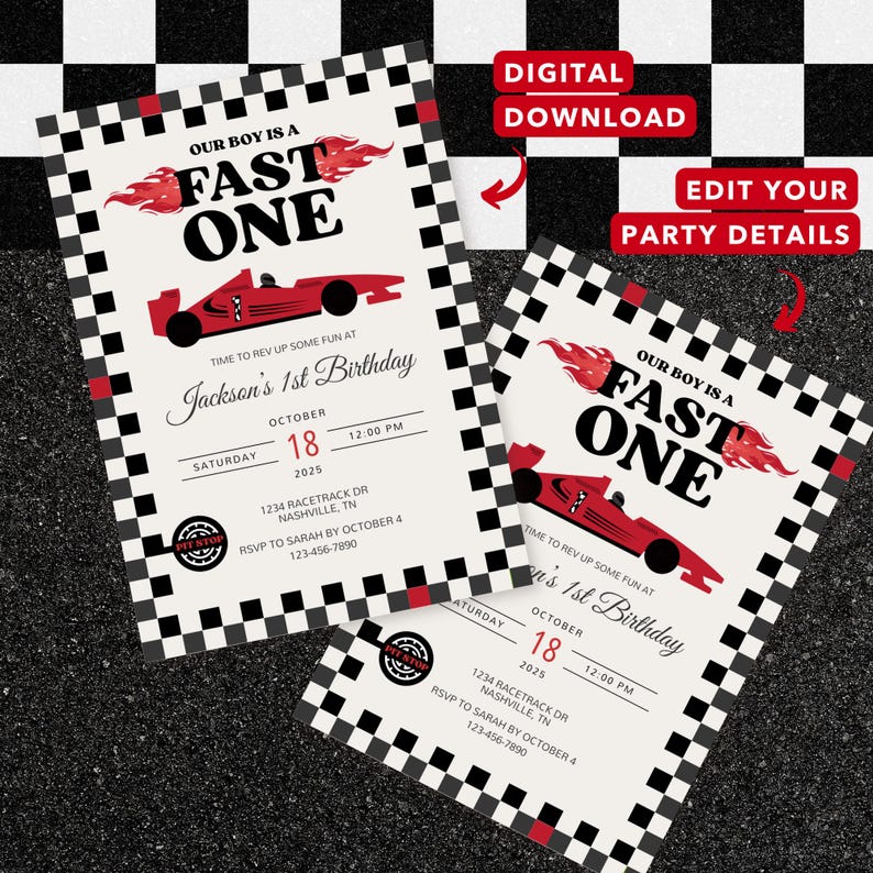 Fast One Birthday Invitation | 1st Birthday Race Car Birthday Party ...