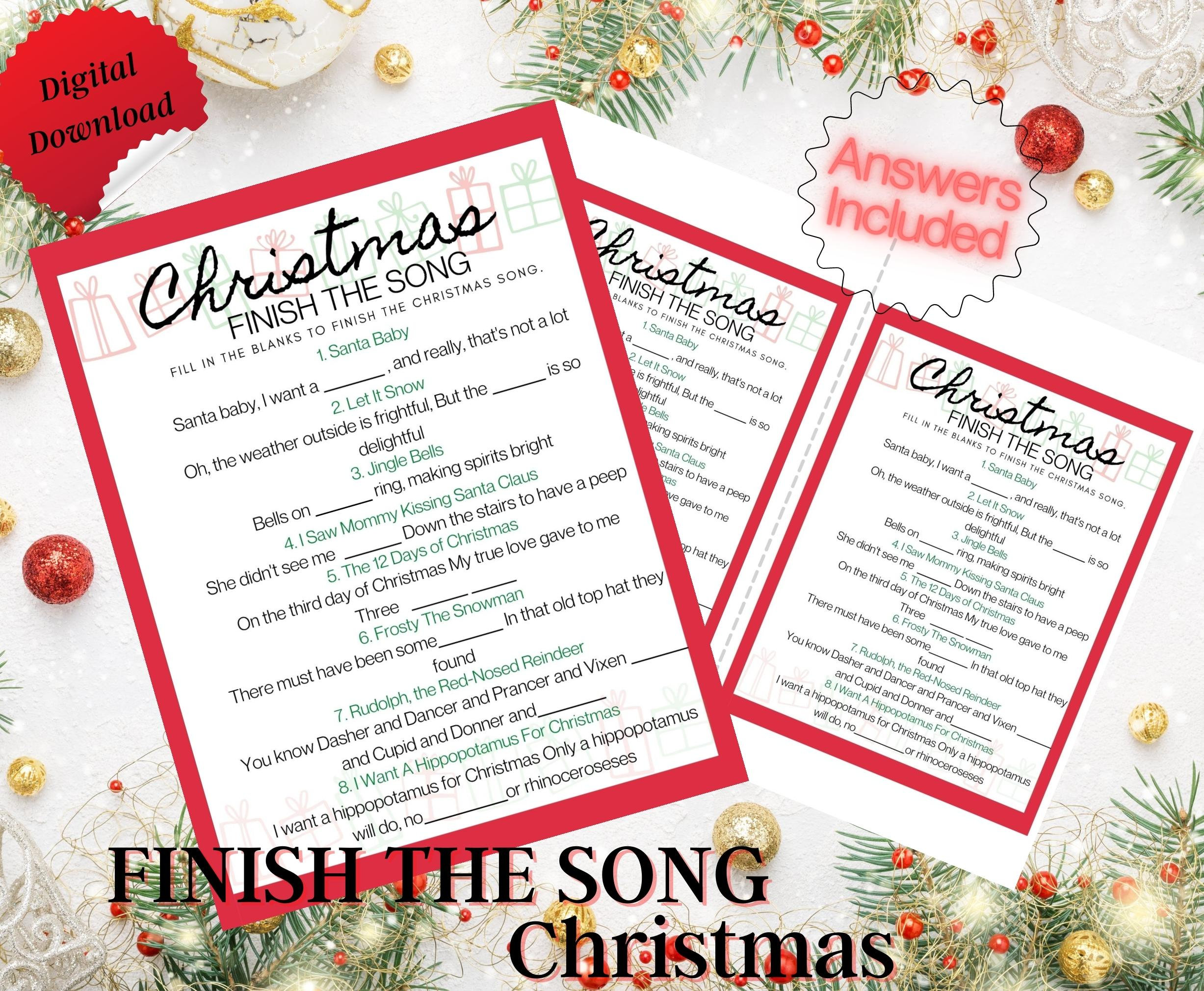 Finish the Phrase Song Game | Printable Christmas Games | Holiday Party ...